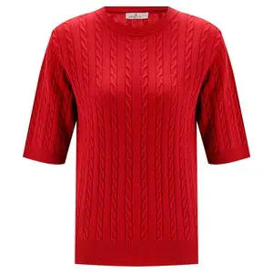 PERALUNA Cable Knit Cashmere Blend Blouse - Red