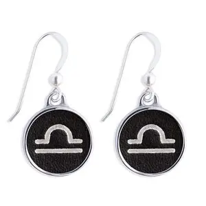 N'DAMUS LONDON Zodiac Libra Leather Dangle Earrings - Silver/black