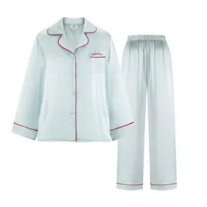 Not Just Pajama Little Heart Classic Silk Pajama Long Set - Blue