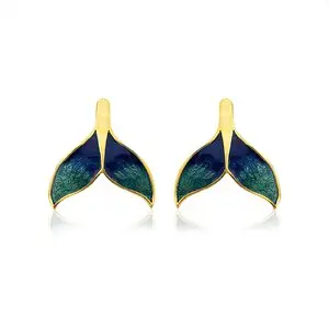 MILOU JEWELRY Whale Tail Stud Earrings - Green