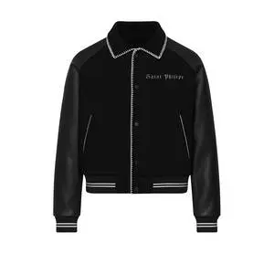 FREAK VAULT Saint Philippe Noir Varsity Jacket With Faux Leather Sleeves