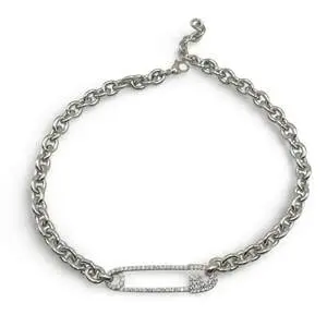 JAGGED HALO JEWELRY Safety Pin Chain Necklace - Silver