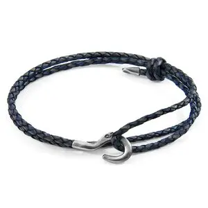ANCHOR & CREW Indigo Charles Braided Leather Skinny Bracelet - Blue