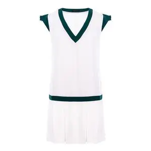 CONCEPT A TROIS V-neck Mini Dress With Pleated Detail - White/green