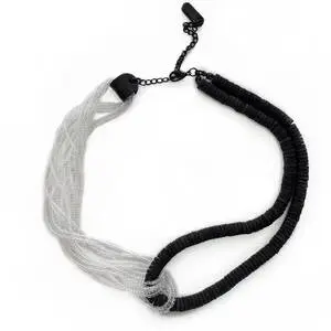 WAIWAI Interlock Leather And Glass Bead Choker - Black