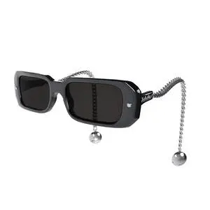 SABATINO Downlow Rectangle Sunglasses With Silver Pendant - Black