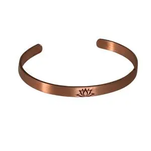 ANATOLIACRAFT Engraved Copper Lotus Cuff Bracelet - Brown
