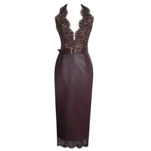 MISS CIRCLE NEW YORK Fiera Halter Belted Midi Dress - Red