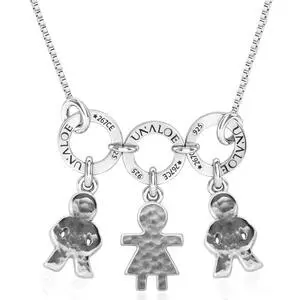 UNALOE Sterling Necklace With Child Silhouette Pendants - Silver