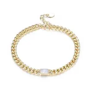 KAMARIA Emerald Cut Opal Curb Chain Bracelet - Gold