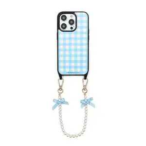Cordée Cases Blue / White Gingham Darling Phone Wristlet Set Powder Blue Magsafe - Blue/white