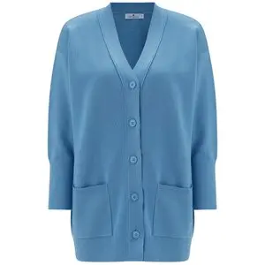 PERALUNA Nicola V-neck Long Knit Cardigan - Blue