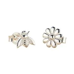 POSH TOTTY DESIGNS Flower And Bee Stud Earrings - Silver