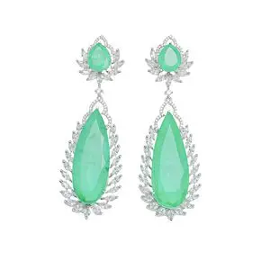 MERAKI BY RASHMI BAJAJ Larmes Earrings" Teardrop Cubic Zirconia Dangle Earrings - Green