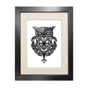 EMILY CARTER The Owl & Pocket Watch' Fine Art Print A4 - Black