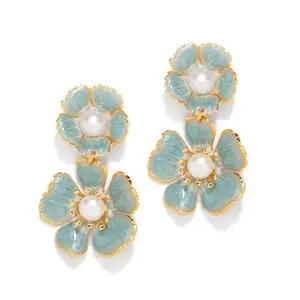THE PINK REEF Floral Drop Earrings - Blue