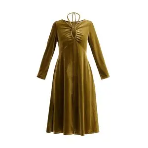PAISIE Velvet Tie-neck Midi Dress - Green