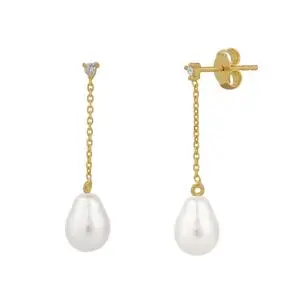 SPERO LONDON 14ct Solid Gold Diamond And Pearl Drop Earrings - Gold/white