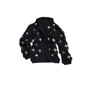 Saachi Floral Embellished Knitted Cardigan - Black