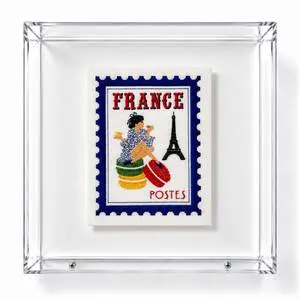 LILLY LOVES Blue / Gold / Red France Embroidered Stamp Artwork - Blue/gold/red