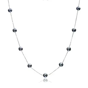 PEARLS OF THE ORIENT ONLINE Gratia Sterling Silver Chain Necklace With Cultured Freshwater Pearls - Black/silver