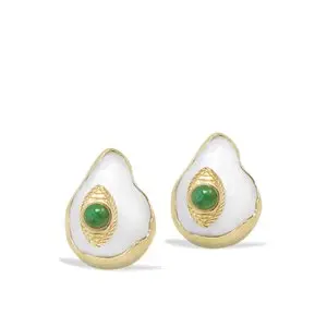 VINTOUCH ITALY The Eye Emerald & Pearl Stud Earrings - Green