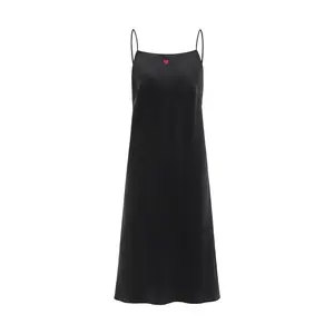 Not Just Pajama Little Heart Collection Silk Slip Dress - Black