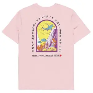 ANCHOR & CREW Cotton Think Ocean Seven Japan Gurafiku Organic Cotton T-shirt - Pink