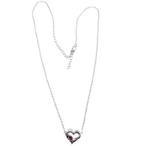 AMY DELSON JEWELRY Sterling Silver Heart Necklace With Garnet - Silver/red
