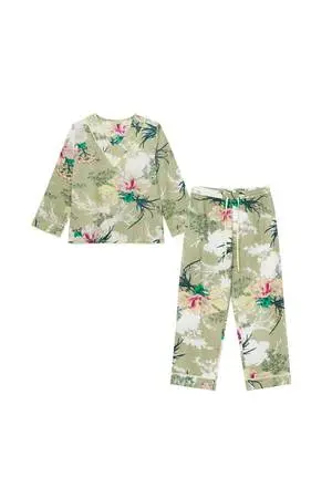 INARA Tropical Floral Cotton Pyjamas - Green