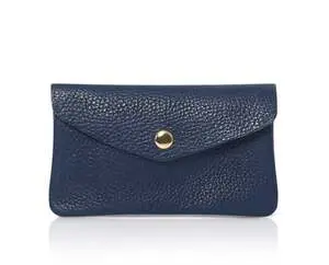BETSY & FLOSS Medium Popper Leather Purse In Navy - Grey