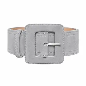 BELTBE Suede Square Buckle Waist Belt - Grey