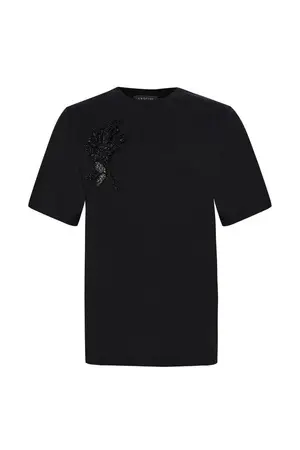 EXQUISE Regular Embroidered Crew Neck T-shirt