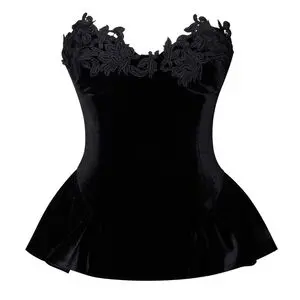 MISS CIRCLE NEW YORK Velvet Peplum Top With Lace Trim - Black