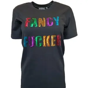 ANY OLD IRON Rainbow Fancy Fucker Sequin T-shirt - Black