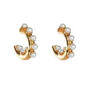 Bounkit Nicole Pearl Hoop Earrings - White/gold