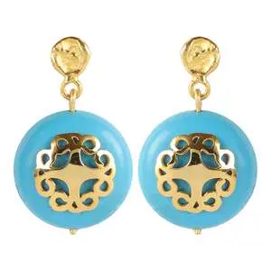 LILA RASA Gold Plated Turquoise Drop Earrings - Gold/blue