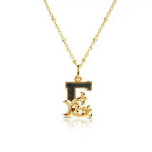 KASUN LONDON Plated E Initial Necklace With Green Marble - Gold