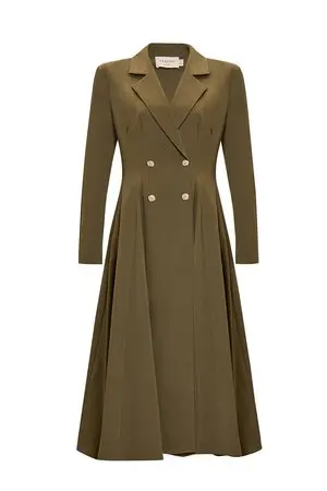 EXQUISE Regular Fit Wrap Neck Midi Blazer Coralie Dress - Green
