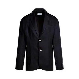 Haris Cotton Solid Lapel Neck Linen Blazer- Marine