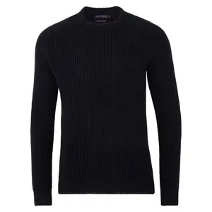 PAUL JAMES KNITWEAR Heavyweight Cotton Fisherman Rib Knit Jumper - Black