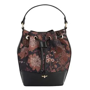 FABLE ENGLAND Deco Blooms Black Bucket Bag - Brown/black