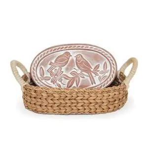 KORISSA Neutrals Bread Warmer & Basket Lovebirds Oval - Orange