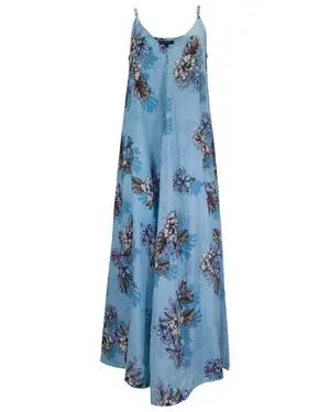 LORDS OF HARLECH Dora Exotic Floral Linen Dress - Blue