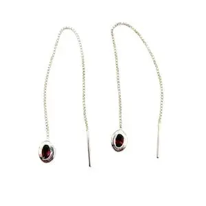 AMY DELSON JEWELRY Thelma Threader Earrings With Garnet - Red/silver