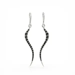LINDA FIORE 925 Silver Swirl Earrings With Black Onyx Zirconia - Black/silver