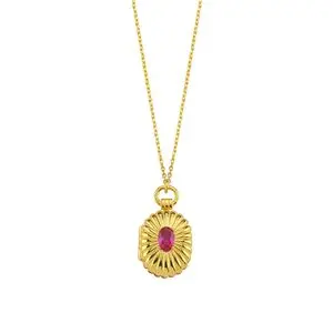 LINYA JEWELLERY Stone Covered Medallion Locket Necklace - Gold