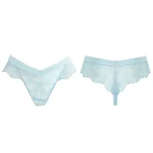 BOTT LINGERIE Seamless Back Lace Thong Blossom – Ice - Blue