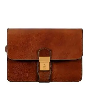 TIME RESISTANCE Leather Clutch - Brown