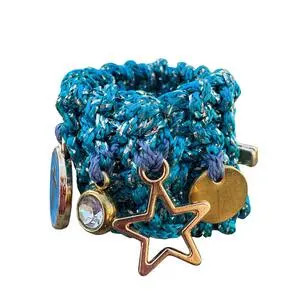 HILO DE MAR Hand-Knitted Charm Ring Blue/gold